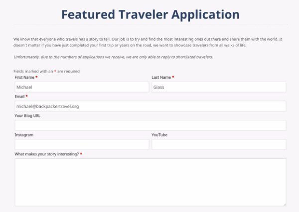 Featured Traveler Application | Backpacker Travel